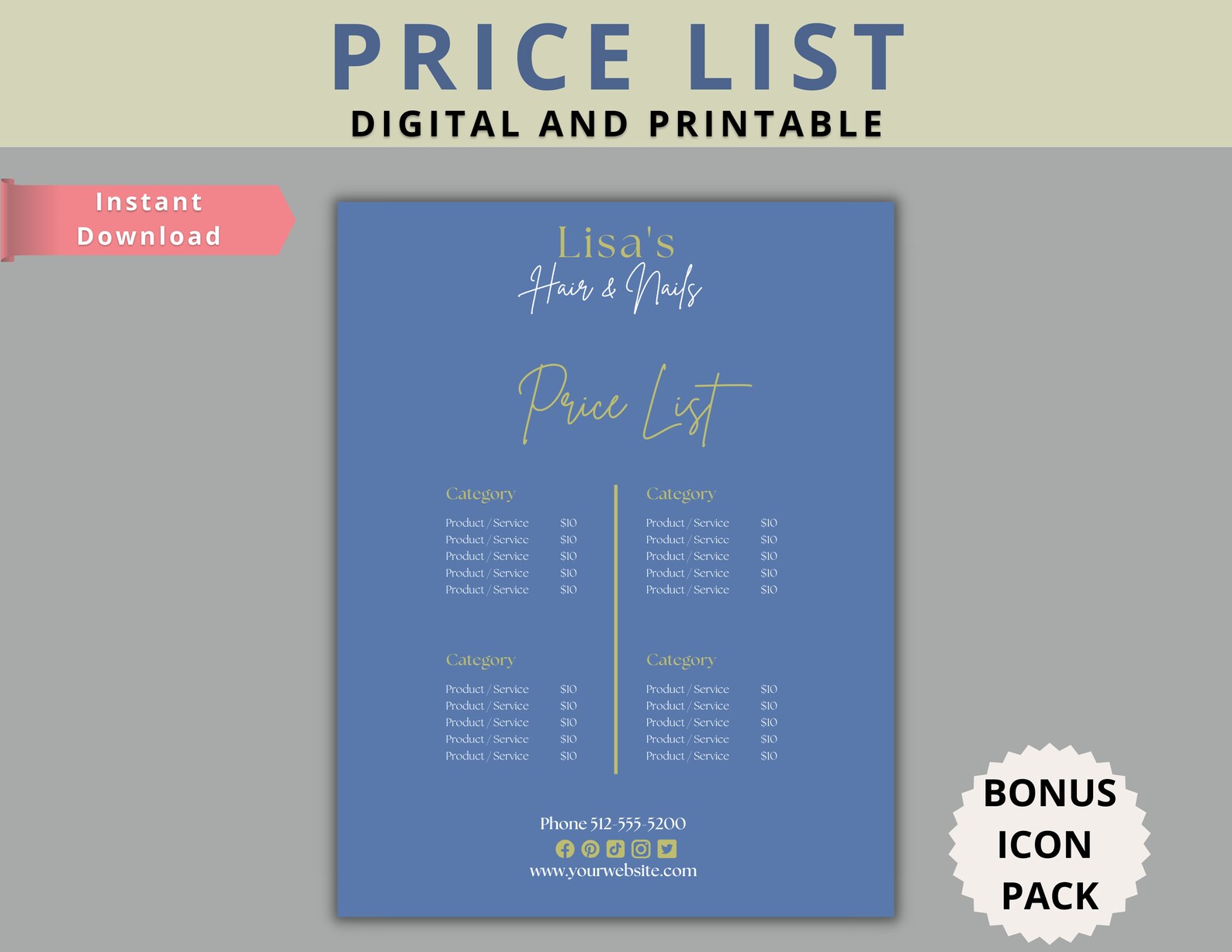 EDITABLE Price List Template Printable Business Price List - Etsy