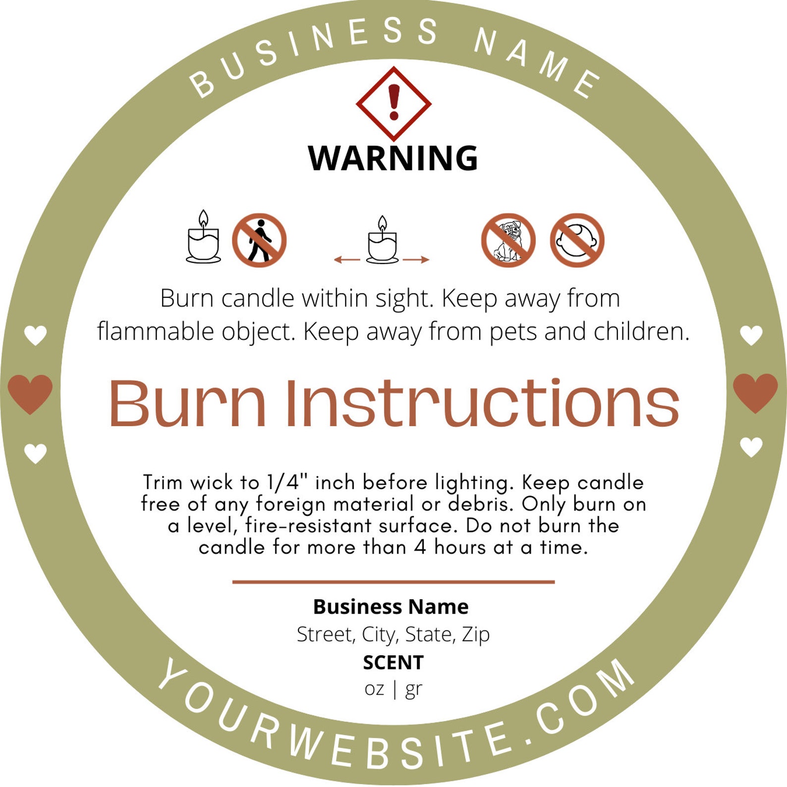 DIGITAL DOWNLOAD Candle Warning Label Template | Fire Safety Label for ...