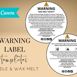Candle Warning Label Template Wax Melt Warning Label Template Editable ...