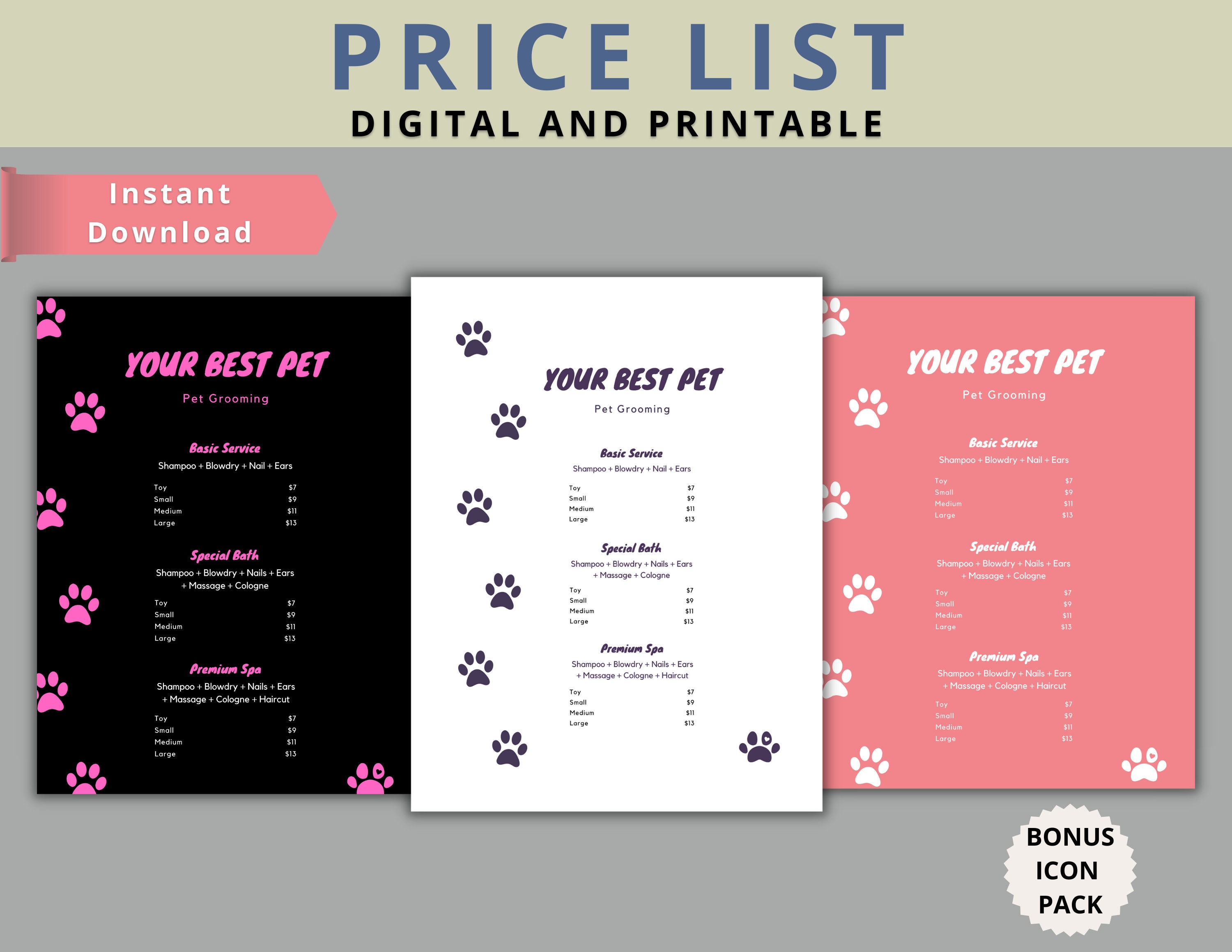 EDITABLE Price List Template Printable Business Price List - Etsy Australia