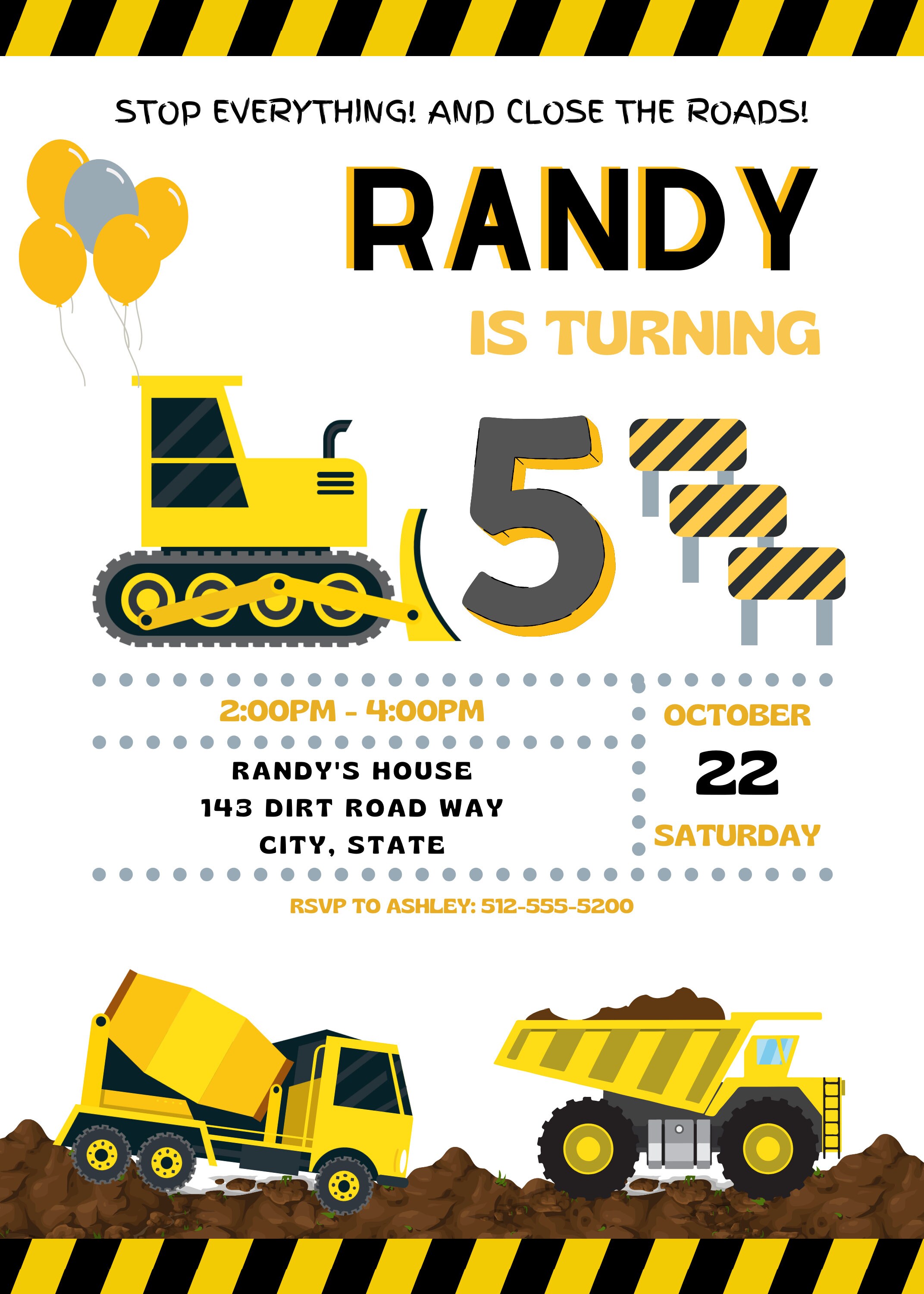 Construction Birthday Party Invitation Template Construction - Etsy
