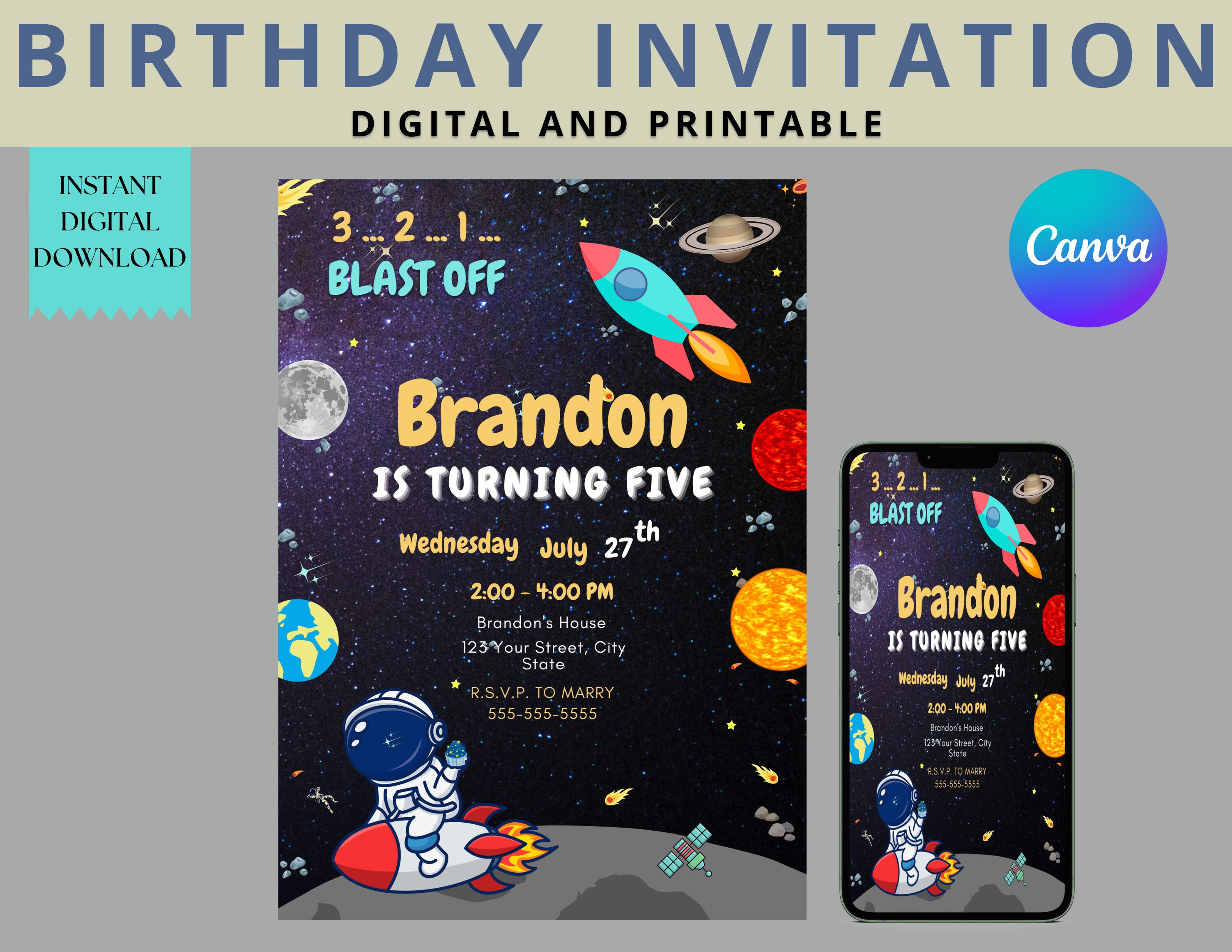 Space Birthday Party Invitation Kids Birthday Template - Etsy
