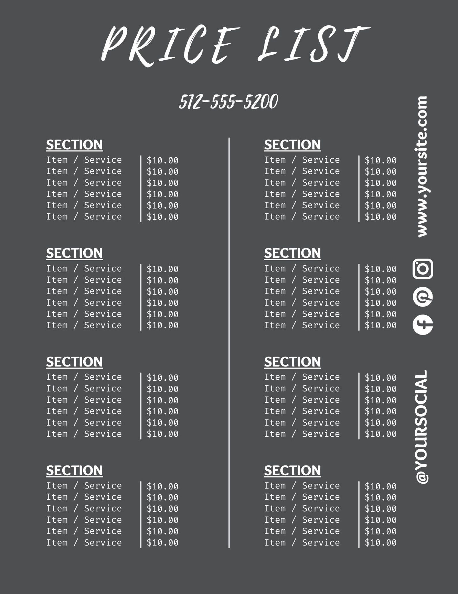EDITABLE Price List Template Printable Business Price List - Etsy