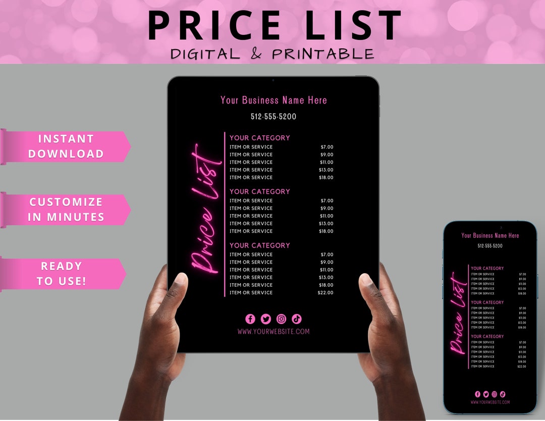 DIY Price List Template | Printable Business Price List | Price Guide ...