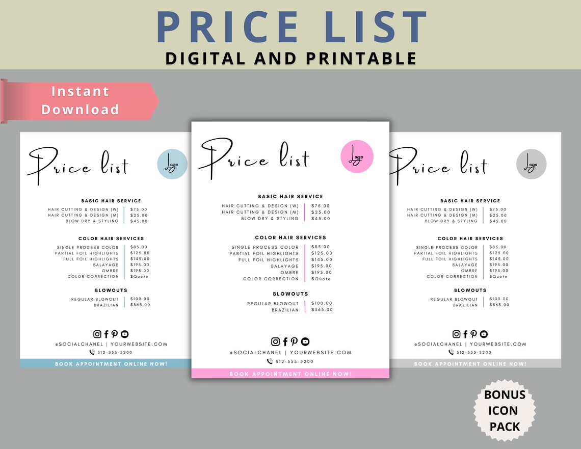 EDITABLE Price List Template Printable Business Price List - Etsy