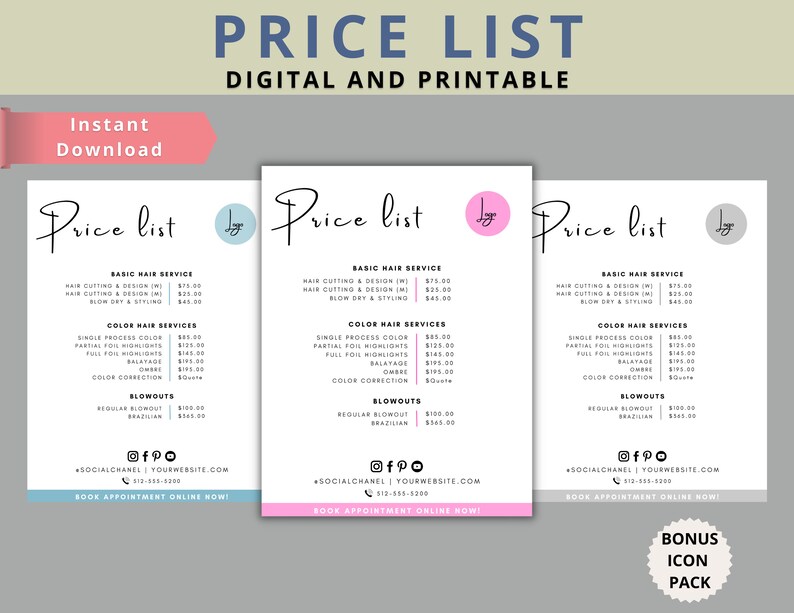EDITABLE Price List Template Printable Business Price List - Etsy