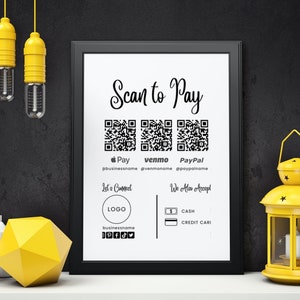 Printable Payment Sign, DIY QR Code Sign Template, Editable Scan to Pay ...