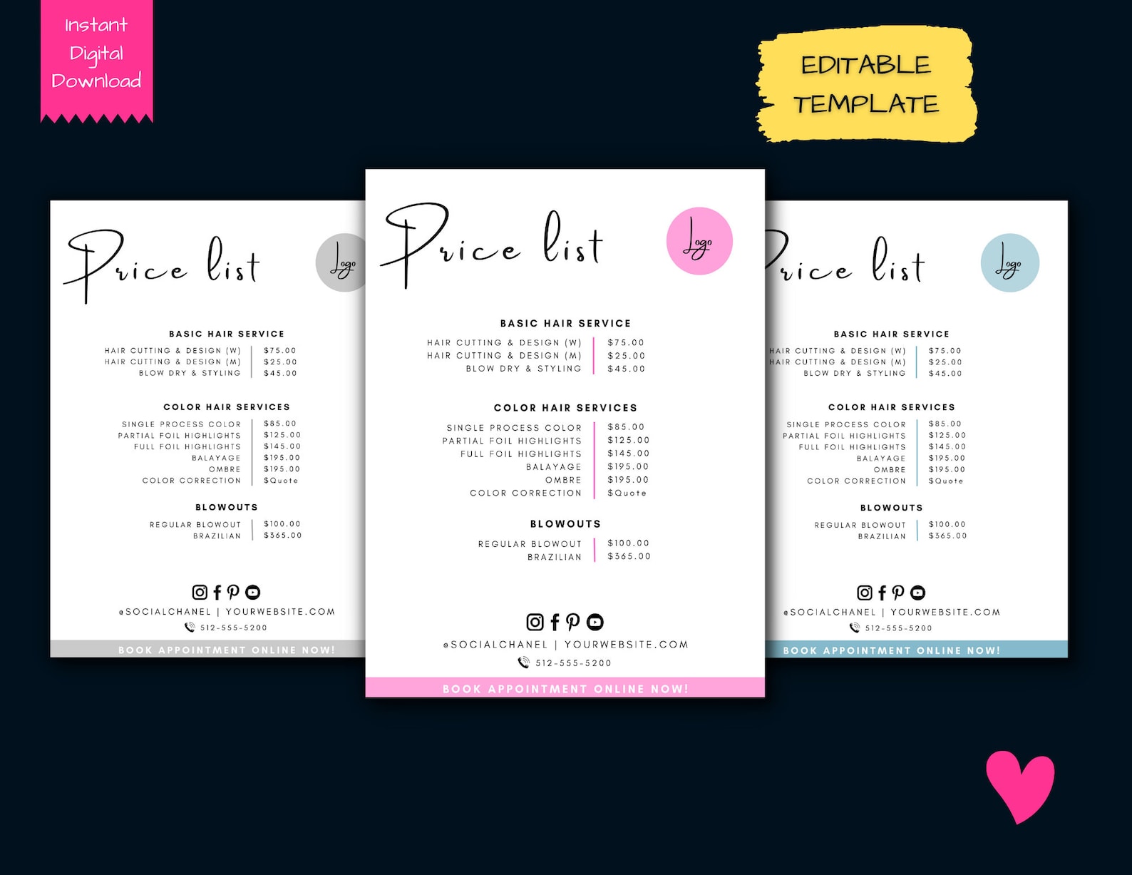 EDITABLE Price List Template Printable Business Price List - Etsy
