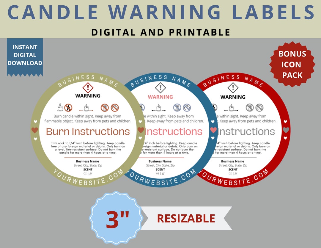 DIGITAL DOWNLOAD Candle Warning Label Template | Fire Safety Label for ...