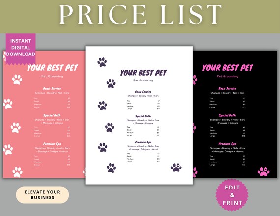 EDITABLE Price List Template Printable Business Price List - Etsy Australia
