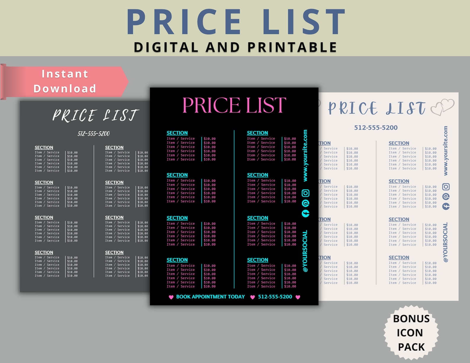EDITABLE Price List Template Printable Business Price List - Etsy UK