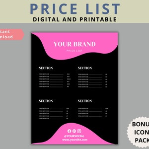 EDITABLE Price List Template | Printable Business Price List | Generic ...