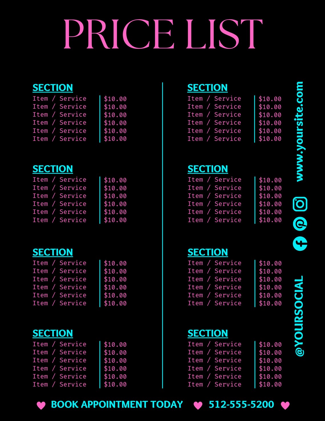 EDITABLE Price List Template Printable Business Price List - Etsy UK