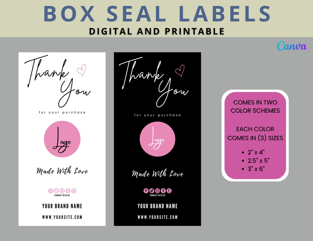 Box Seal Label Template, Editable Packaging Seal Sticker (PL1) - Etsy