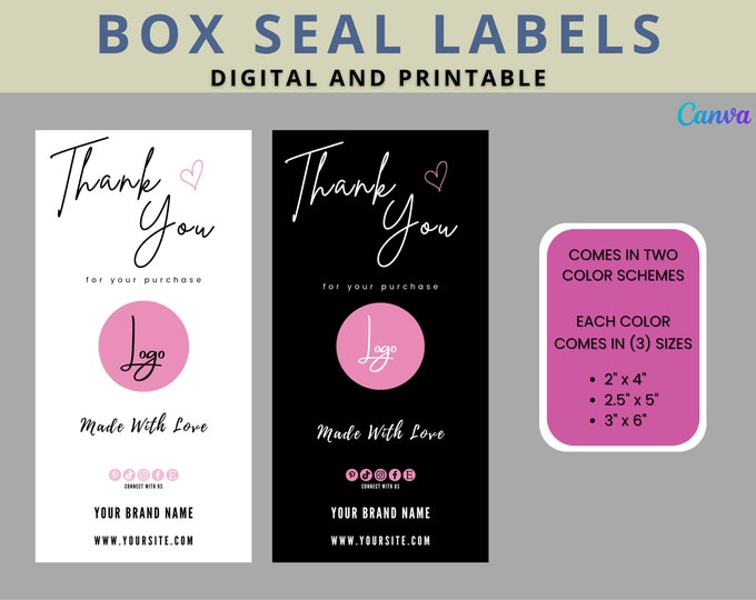 Box Seal Label Template, Editable Packaging Seal Sticker, Minimalist Thank You Labels Design ...