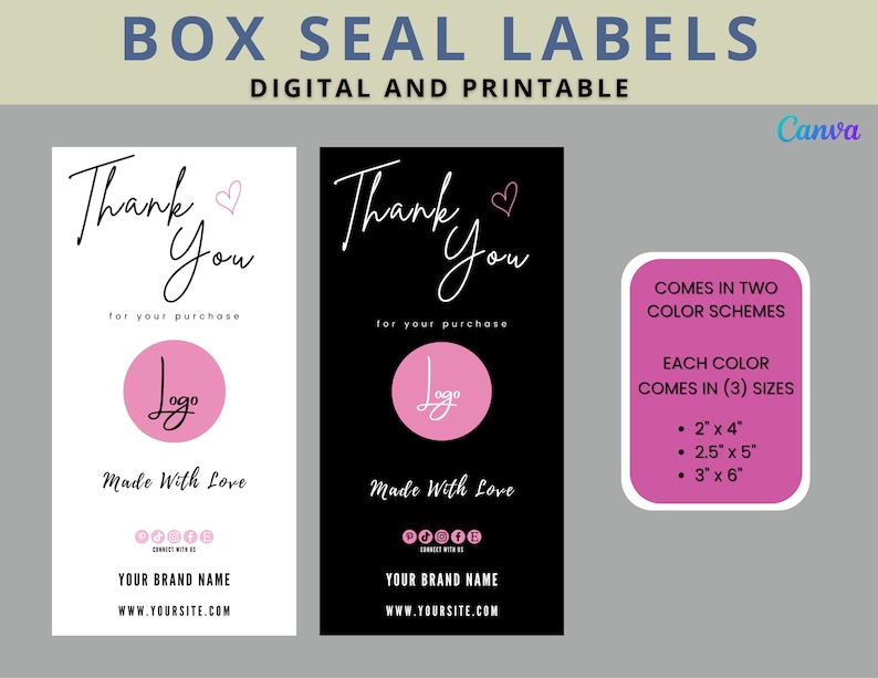 Box Seal Label Template Editable Packaging Seal Sticker PL1 - Etsy