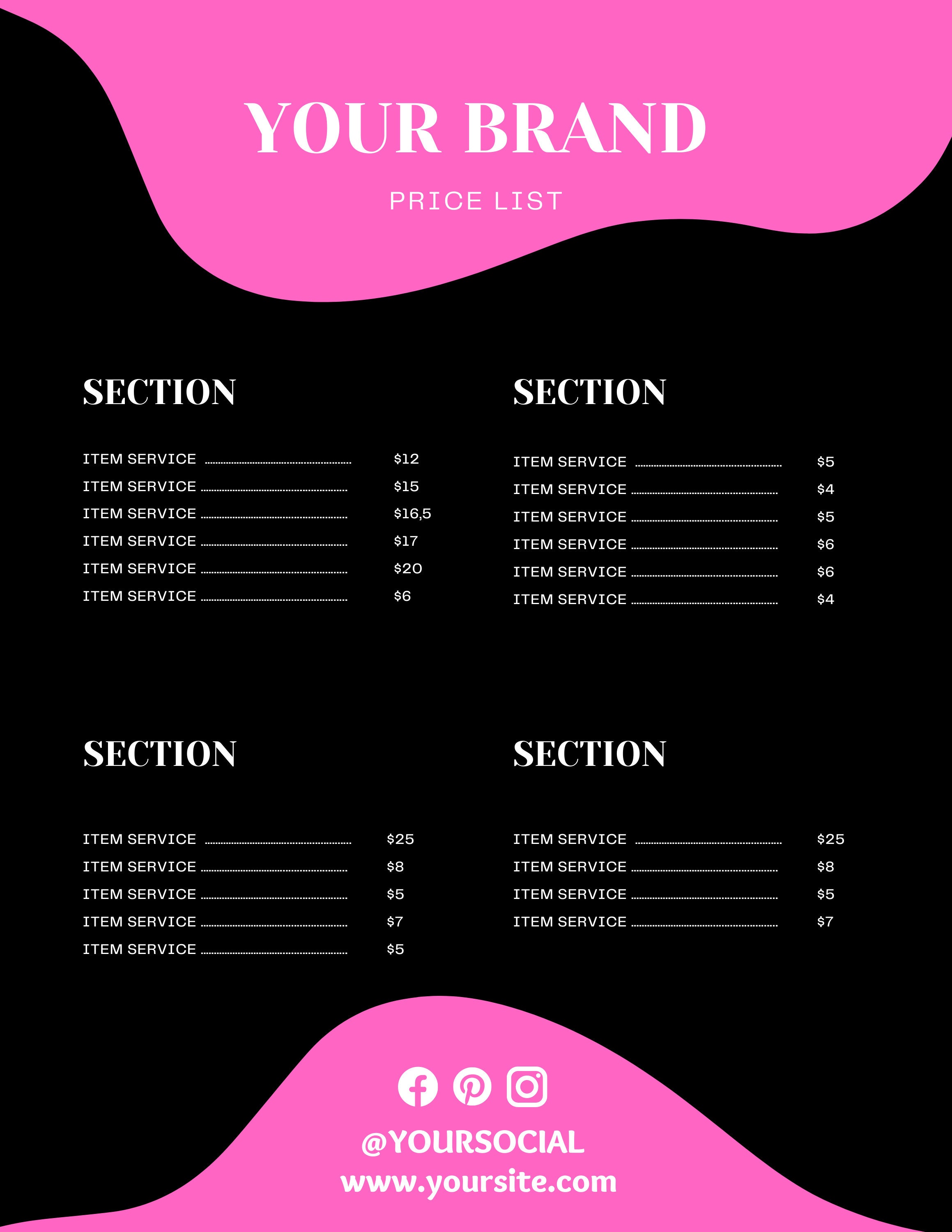EDITABLE Price List Template Printable Business Price List - Etsy