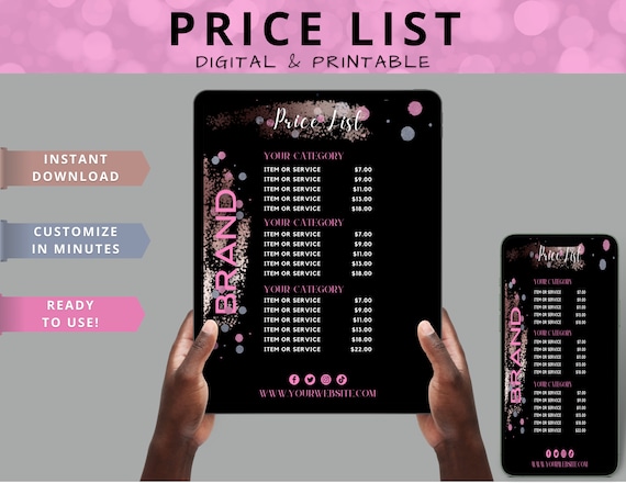DIY Price List Template Printable Business Price List for - Etsy Australia