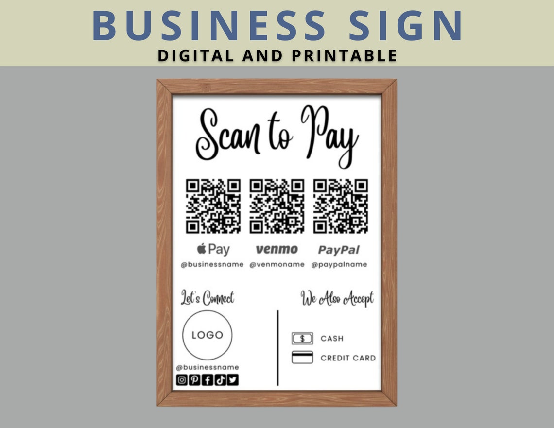 Printable Payment Sign DIY QR Code Sign Template Editable - Etsy