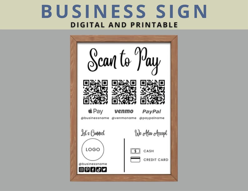 Printable Payment Sign, DIY QR Code Sign Template, Editable Scan to Pay ...