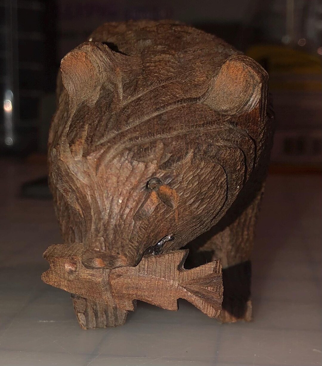 Vintage Ironwood Bear With Fish Handcarved - Etsy