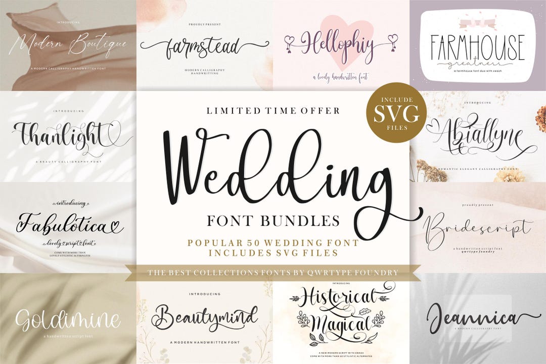 Wedding Font Bundle: 50+ Calligraphy, Script, & Handwritten Fonts - Etsy