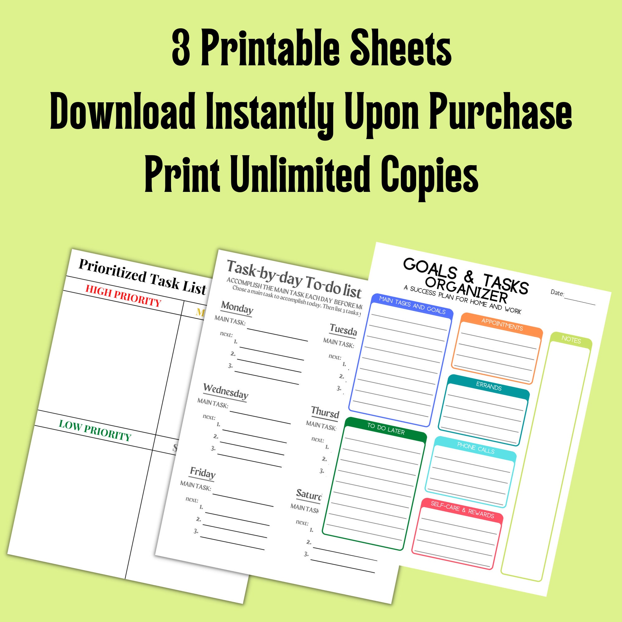 Daily Planner Printable to Do Lists Organizer Task Tracker - Etsy