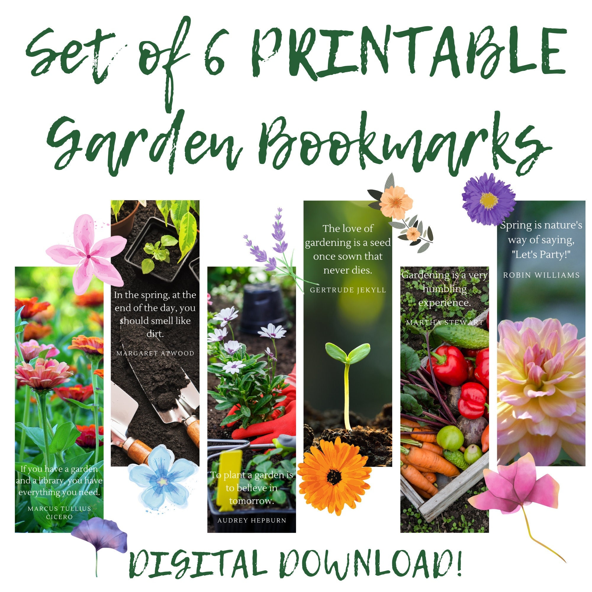 Printable Garden Bookmarks | Set of 6 | Garden-inspired Bookmark ...