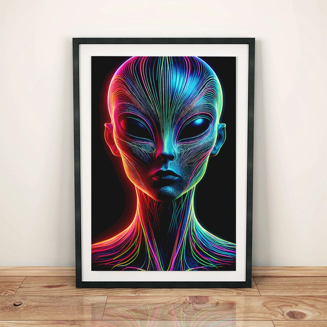 Alien Digital Art Print Modern Sci-fi UFO Printable Art Print Neon ...