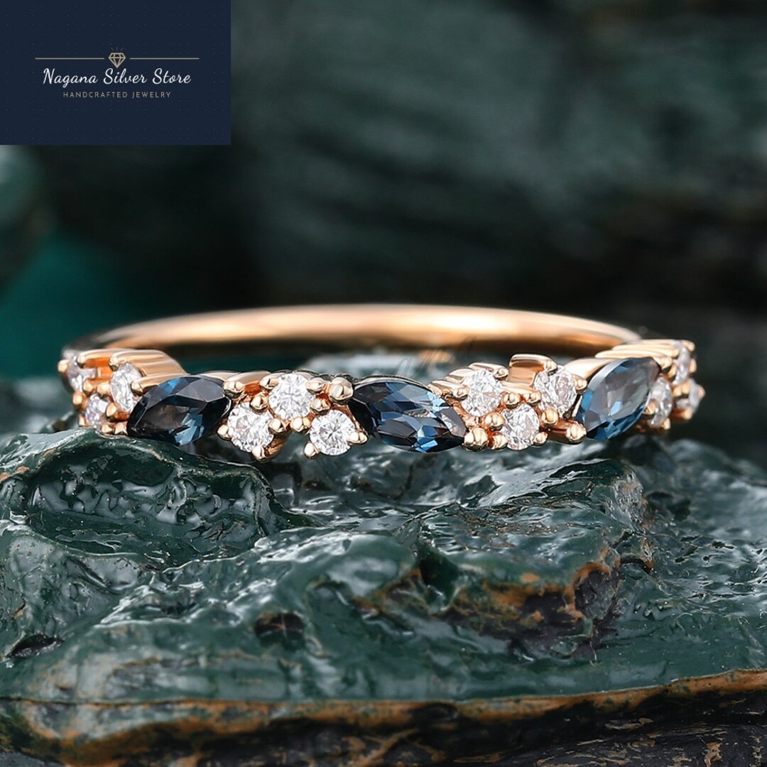 Marquise Cut Alexandrite Wedding Band, Half Eternity Band, June ...