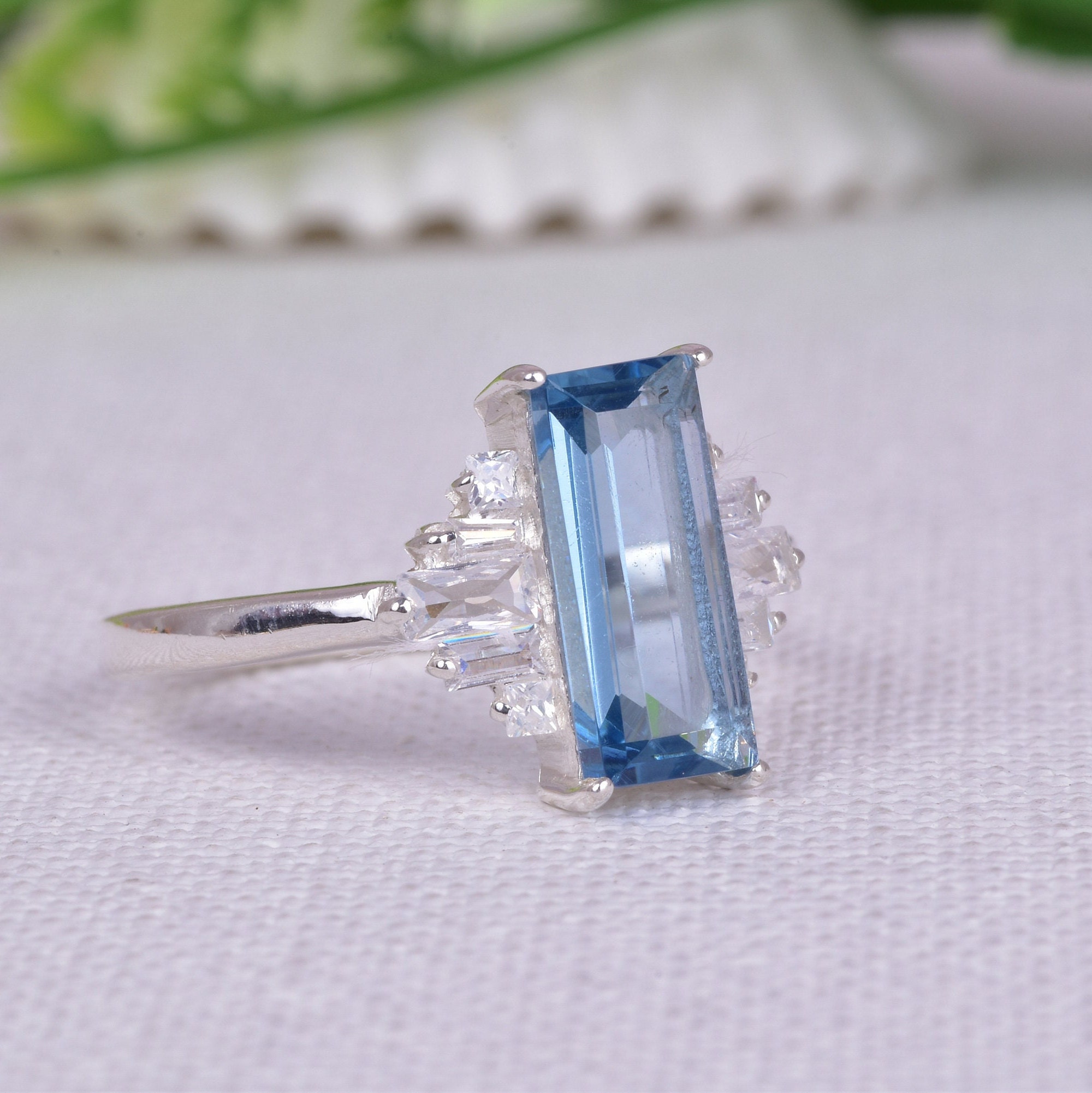 Aquamarine Engagement Ring Baguette Aquamarine Ring 925 - Etsy