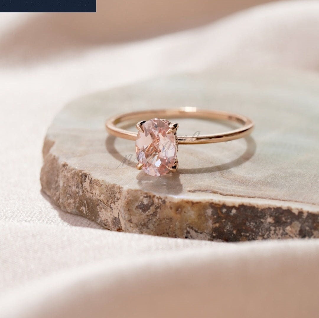 Champagne Morganite Engagement Ring, Oval Morganite Ring, Solitaire ...