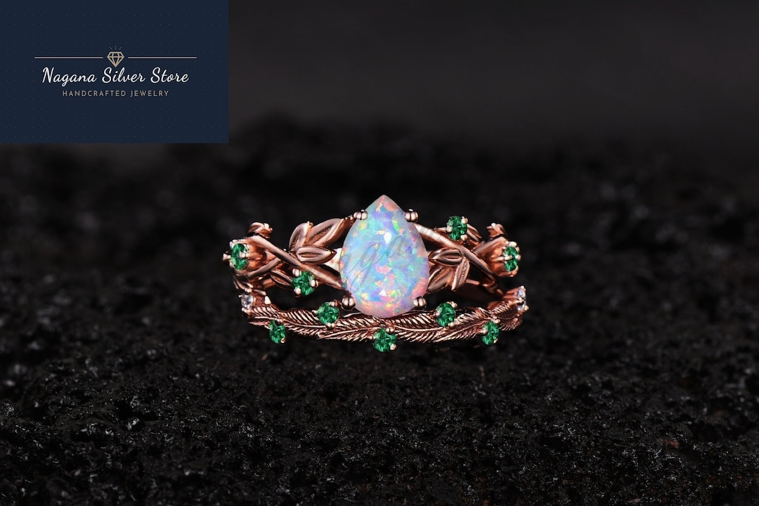 Nature Inspired White Opal Engagement Ring Set Pear Shaped - Etsy