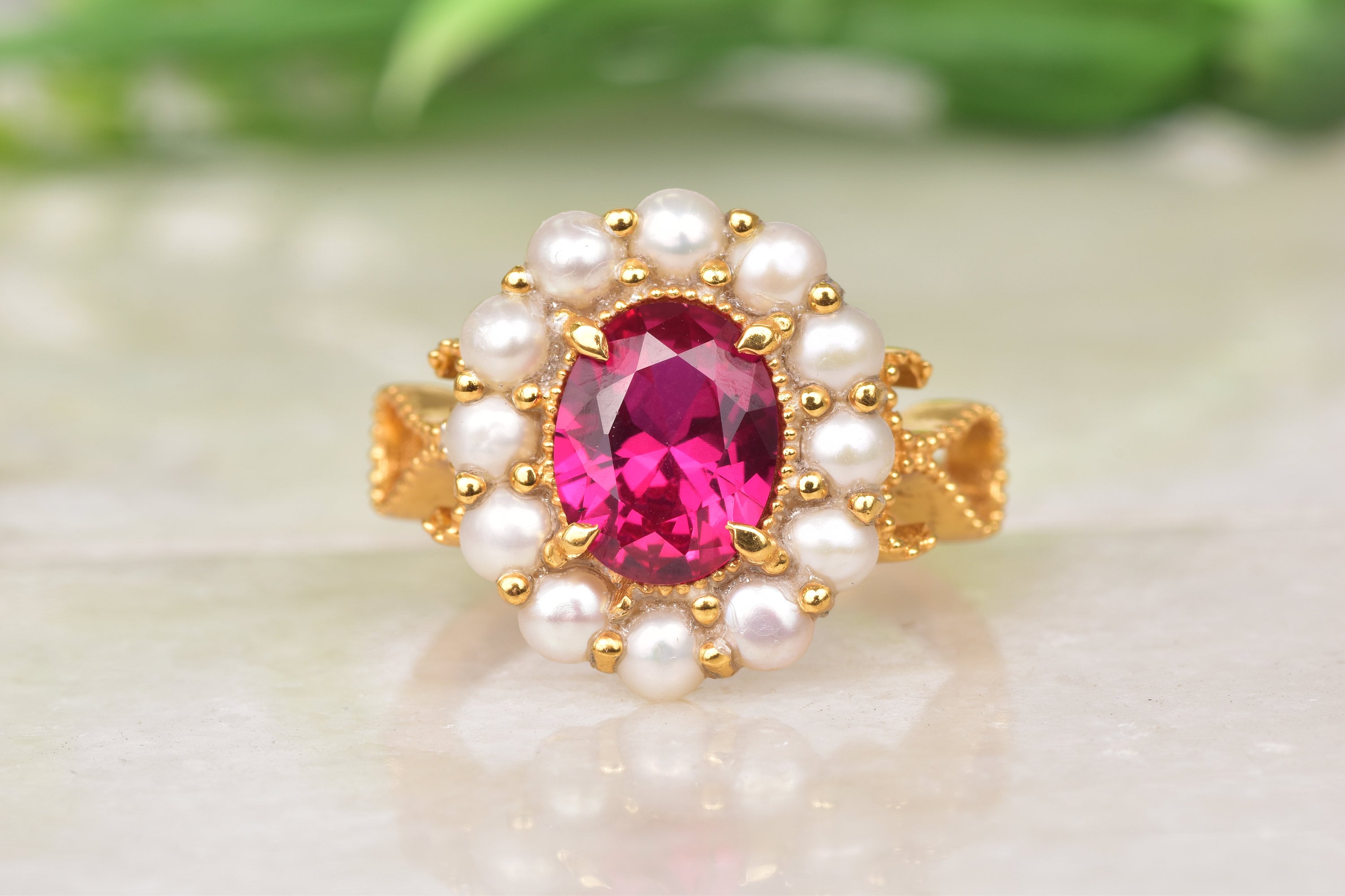 Vintage Ruby and Pearl Engagement Ring Oval Ruby Ring - Etsy