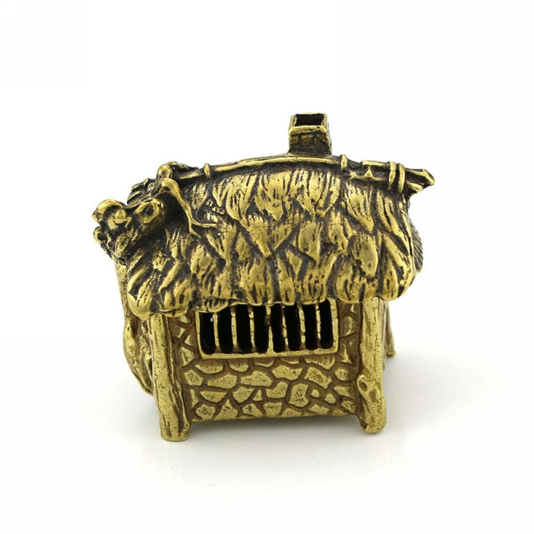 Antiqued Chinese Curio Bronze Mini Cottage Incense Burner Statue ...
