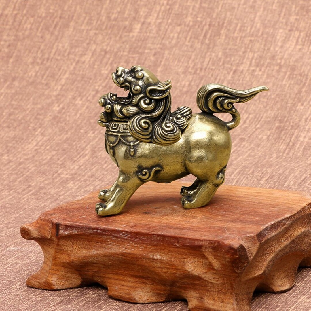 Old Chinese Solid Copper Kirin Beast Statue Sculpture Collection Home ...