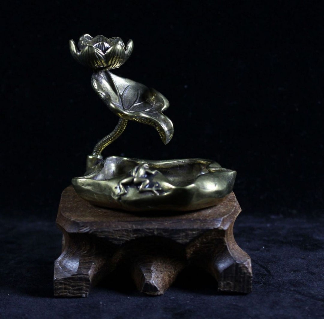 Retro Solid Brass Frog Lotus Pond Incense Stand Holder Statue Home Ornament - Etsy