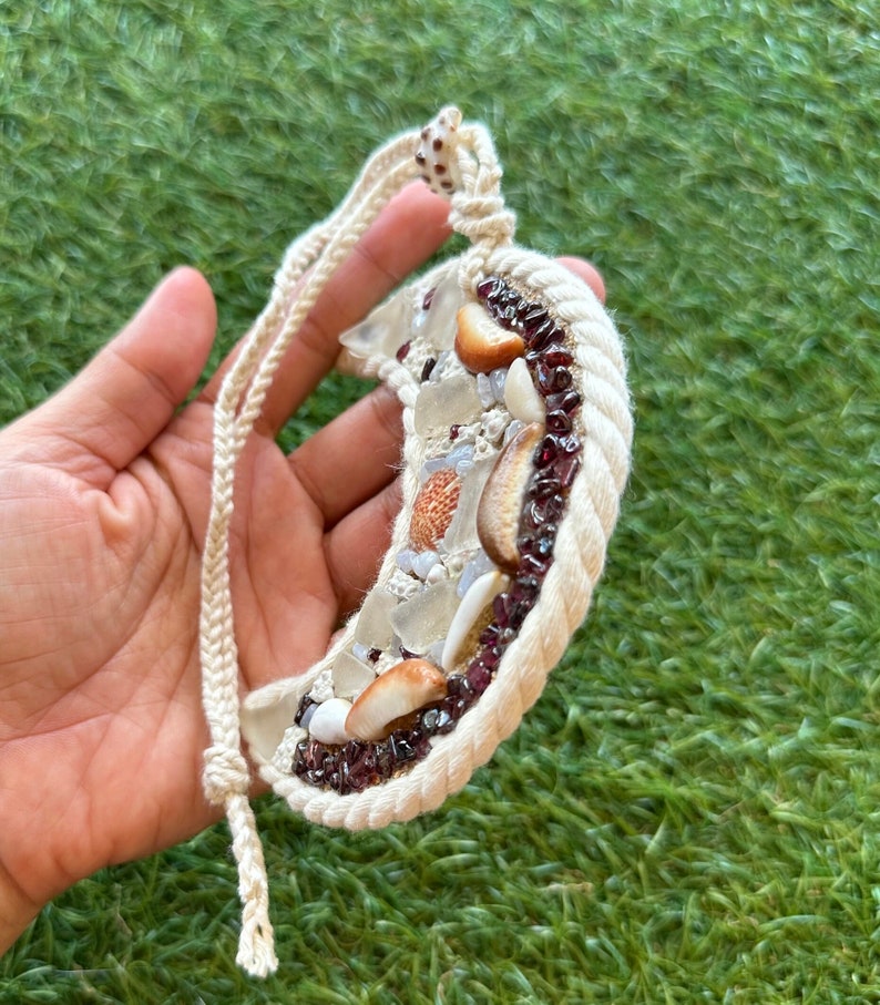 Cowrie Shells Clear Sea Glass Sea Urchin Garnet Blue Lace Agate Moon ...