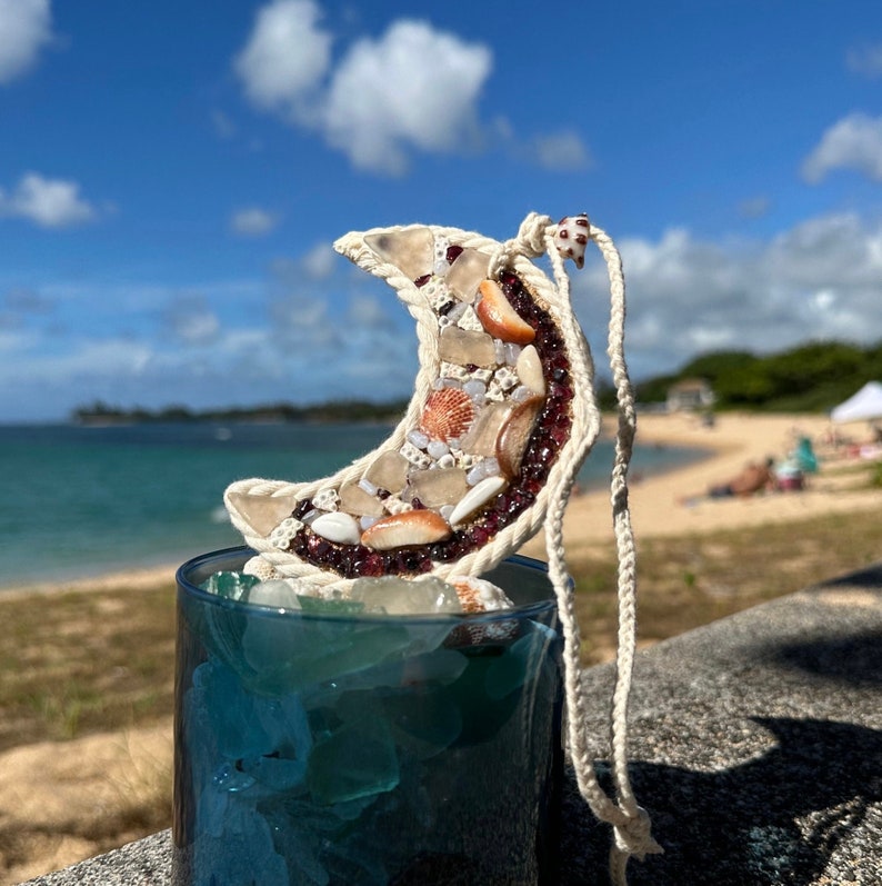 Cowrie Shells Clear Sea Glass Sea Urchin Garnet Blue Lace Agate Moon ...
