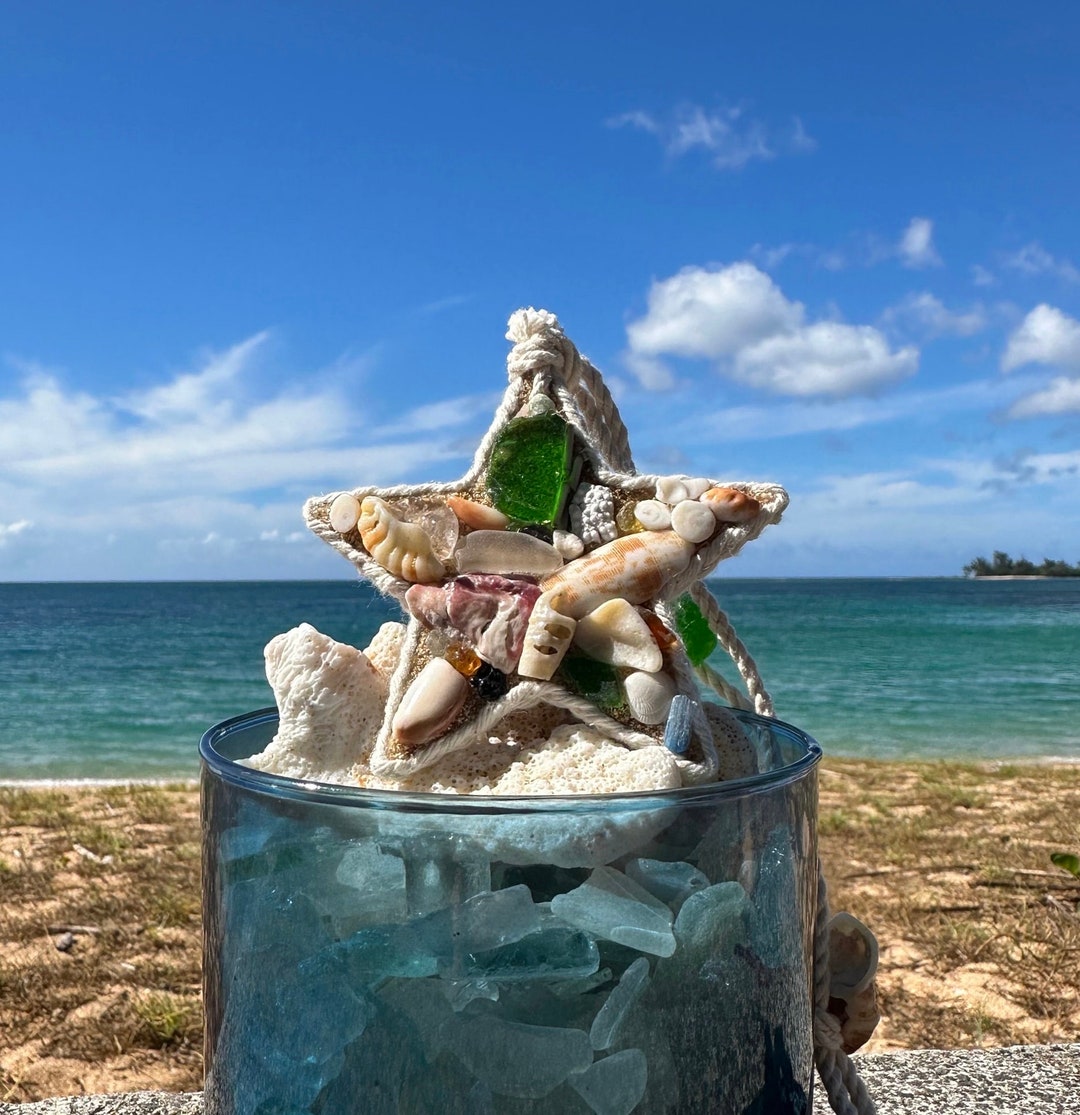 Green Ocean Glass Hawaiian Sea Shells Mosaic Gemstones Sand Star ...