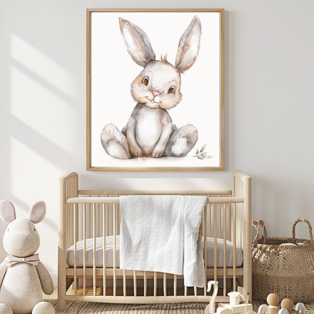 Nursery Bunny Wall Art - Adorable Baby Tan Rabbit Digital Oil Painting ...