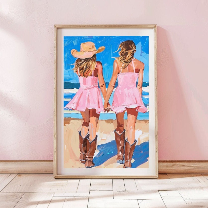 Coastal Cowgirl DIGITAL DOWNLOAD Art Print - Two Cowgirls, Beach ...