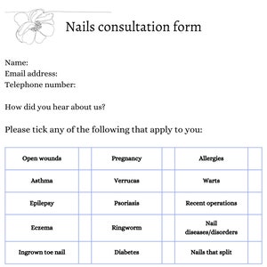 Nail Consultation Form, Beauty Resources, Salon Resource. Client Record ...