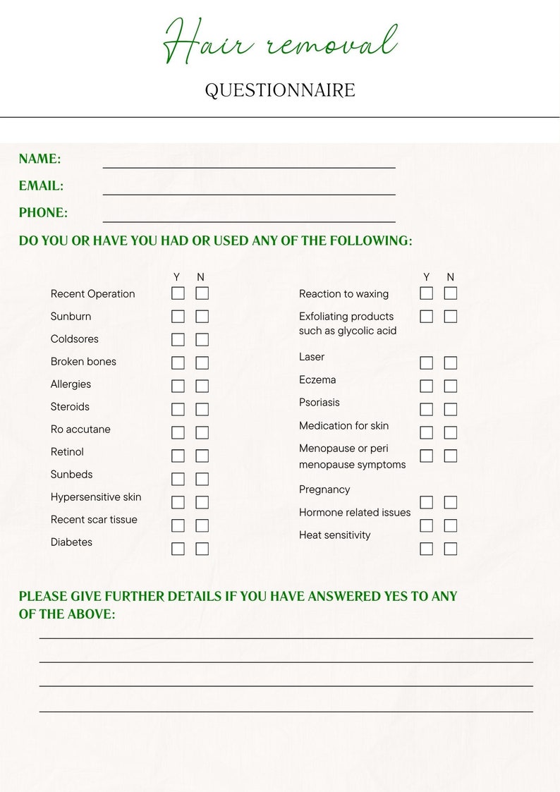 Waxing Consultation Form. Beauty Template. Beauty Salon. Waxing Form ...
