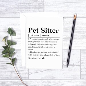 Pet Sitter Card, Personalized Dog Cat Babysitter Gift, Dog Walker ...