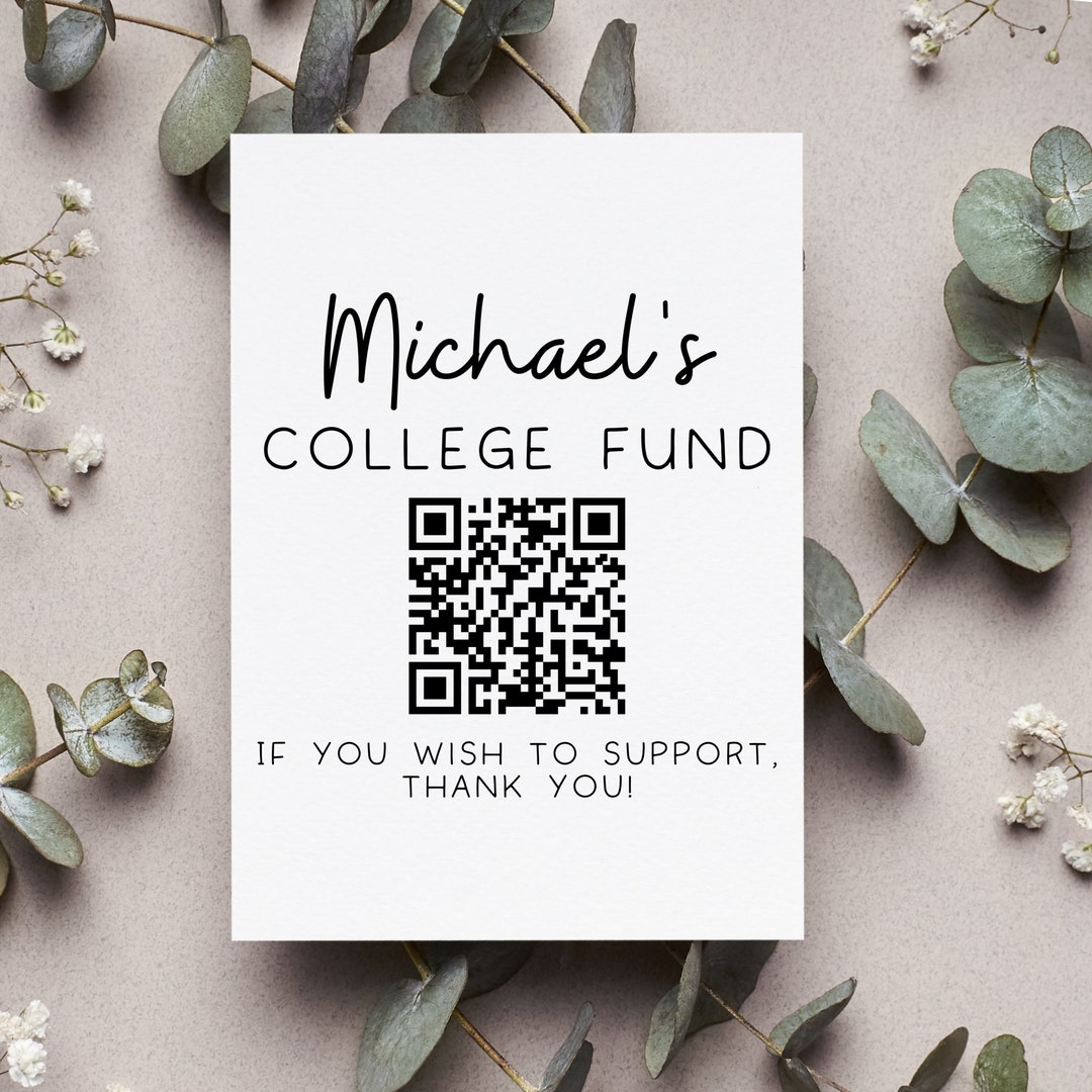 Personalized College Fund Qr Code Card, College Survival Kit Gift ...