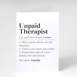 Personalized Funny Unpaid Therapist Card, for Best Friend Gift, Thank ...