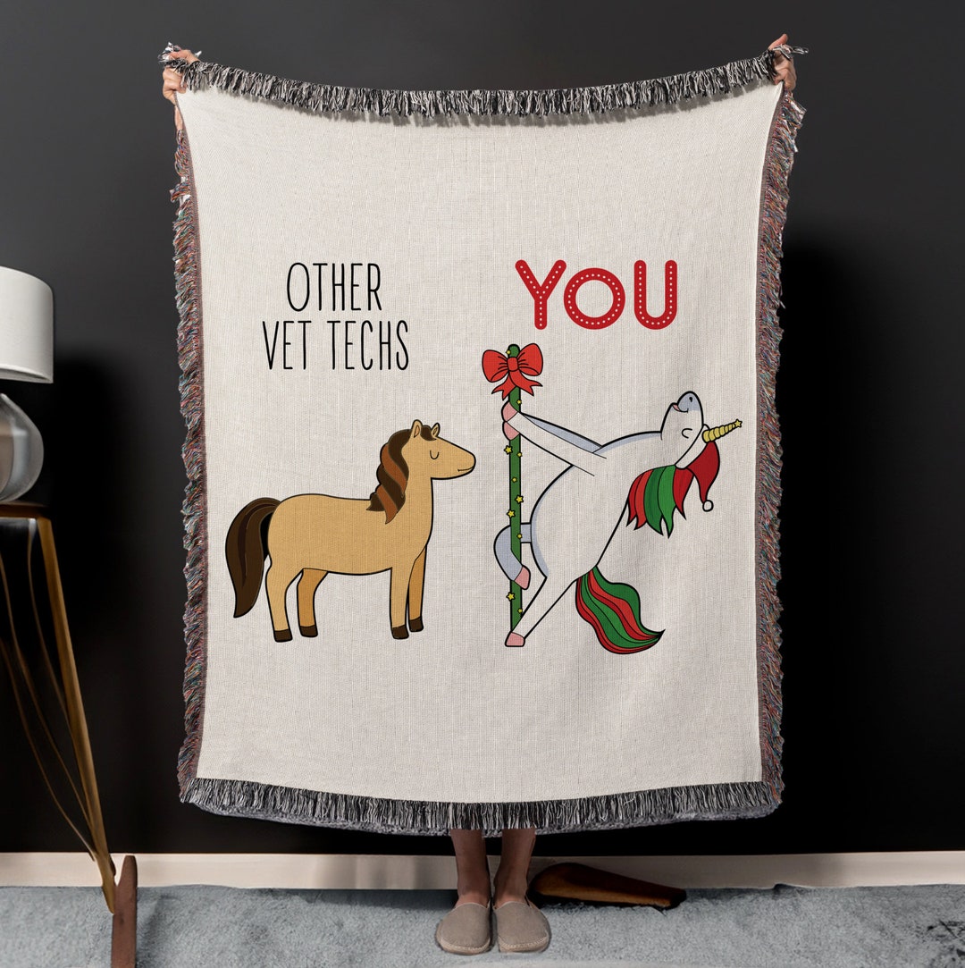 Vet Tech Christmas Woven Blanket, Funny Vet Tech Throw Blanket Gift ...