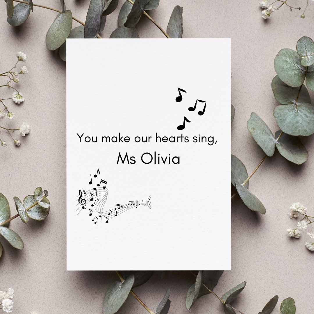 Personalized End of Year Music Teacher Card, Custom Music Teacher Gift ...