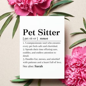 Pet Sitter Card, Personalized Dog Cat Babysitter Gift, Dog Walker ...